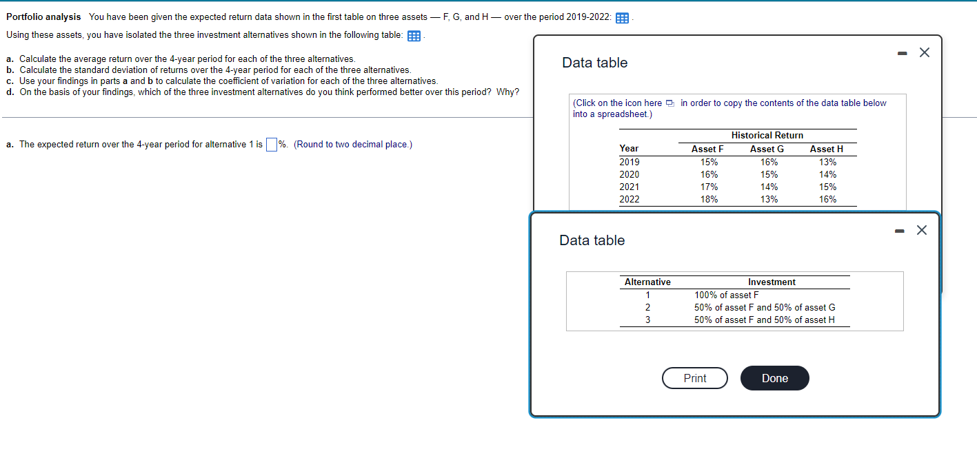 Solved Portfolio — analysis You have been given the expected | Chegg.com