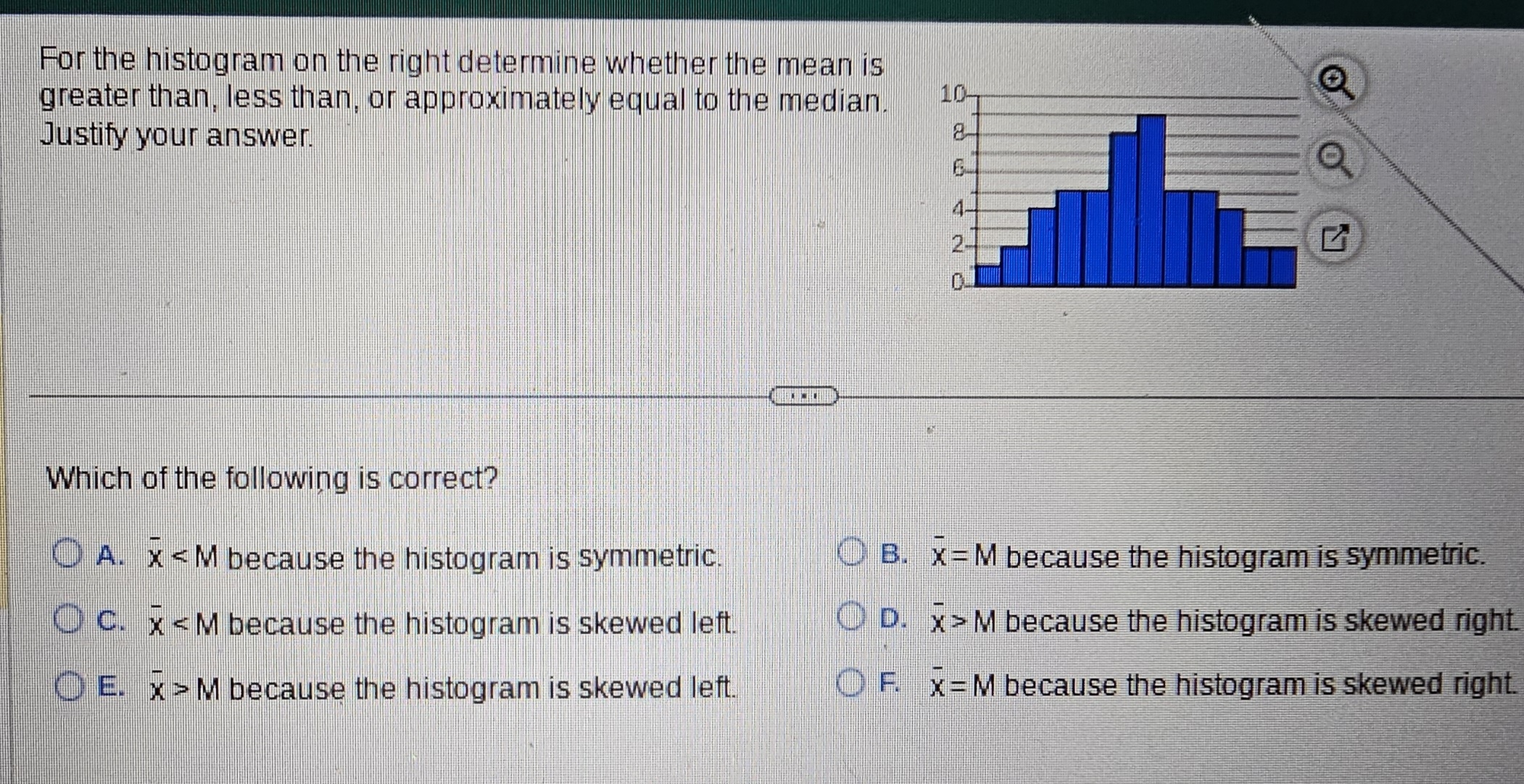 Solved For the histogram on the right determine whether the | Chegg.com