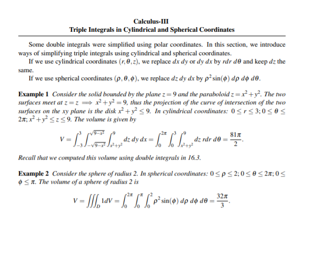 Solved Calculus-III Triple Integrals in Cylindrical and | Chegg.com
