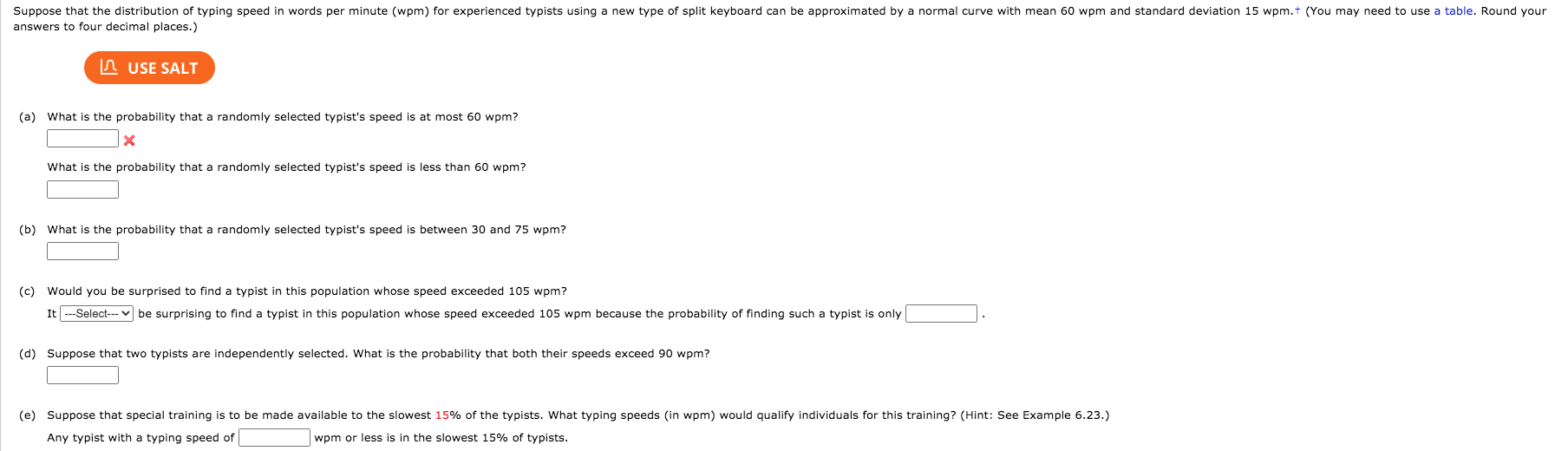 Solved Suppose that the distribution of typing speed in | Chegg.com