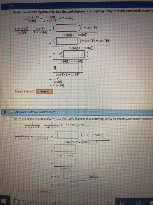 Solved Verify the identity algebraically. Use the table | Chegg.com