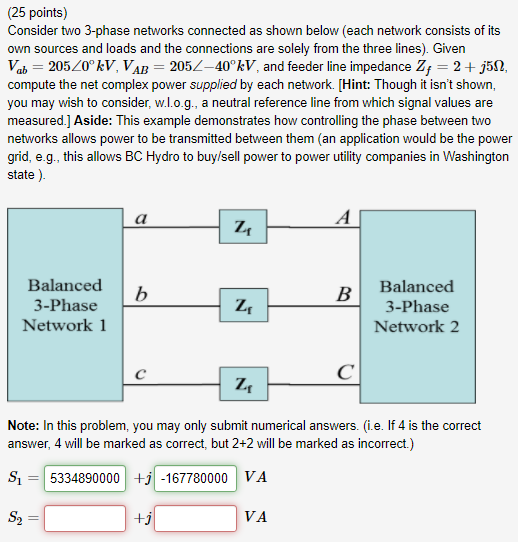 Solved (25 points) Consider two 3-phase networks connected | Chegg.com