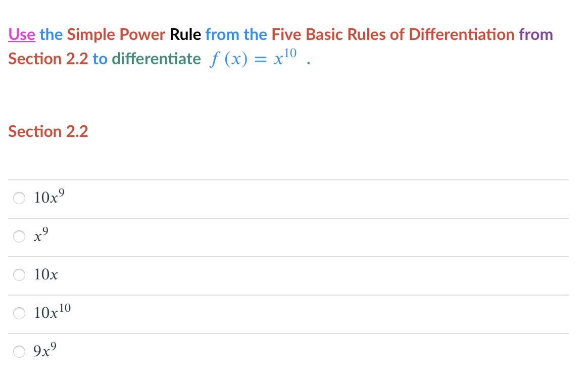 Solved Use the Simple Power Rule from the Five Basic Rules | Chegg.com