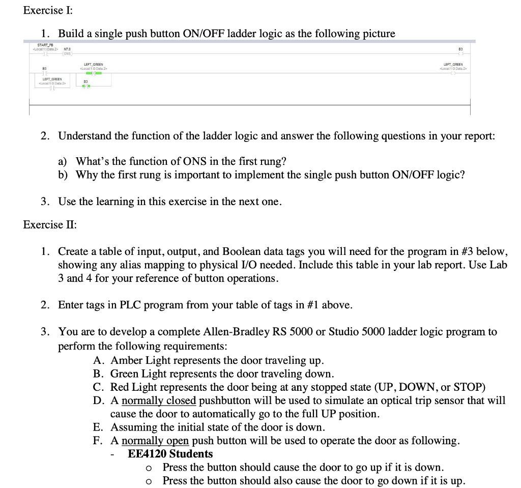 Exercise I: 1. Build a single push button ON/OFF | Chegg.com
