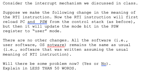 Solved Consider the interrupt mechanism we discussed in | Chegg.com