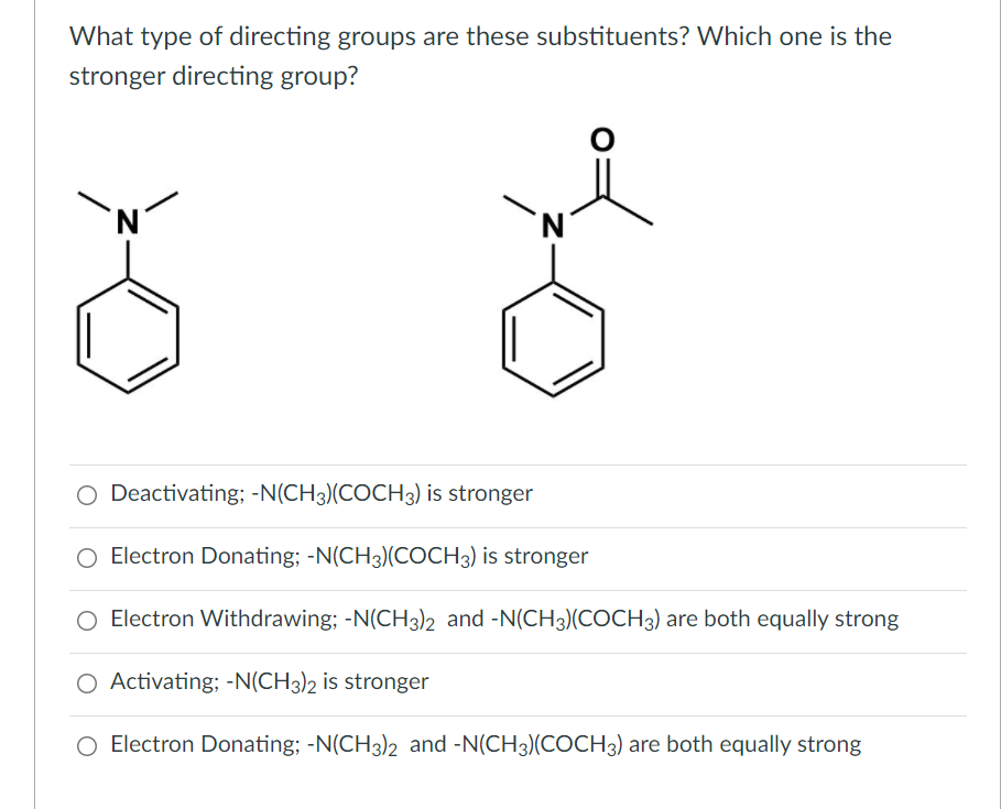 Solved What type of directing groups are these substituents? | Chegg.com