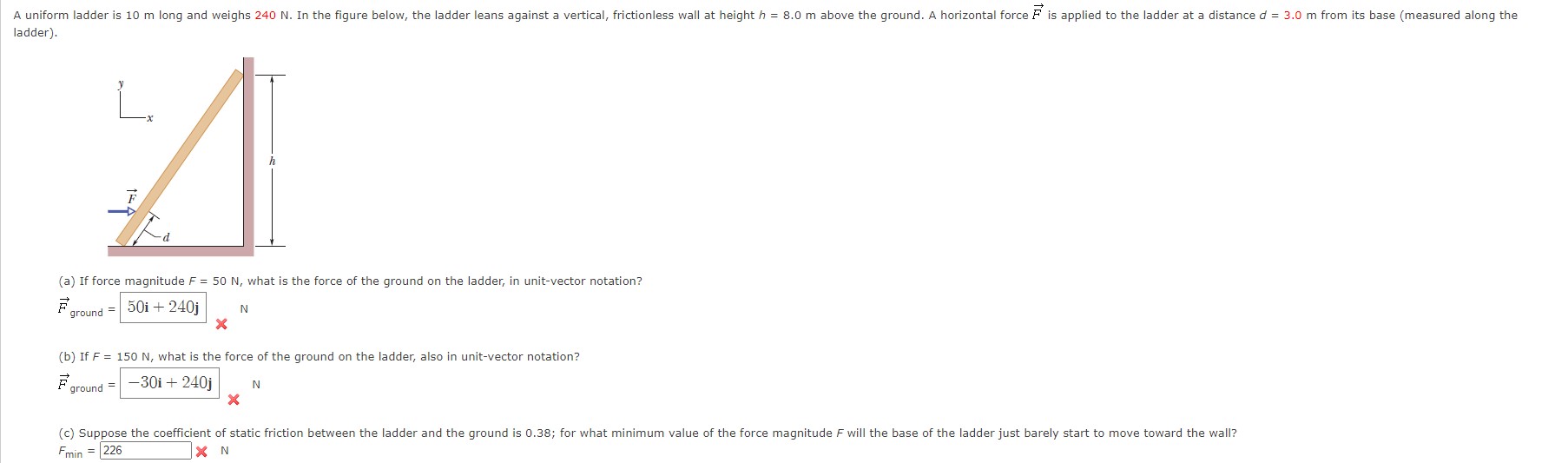 Solved ladder). (a) If force magnitude F=50 N, what is the | Chegg.com