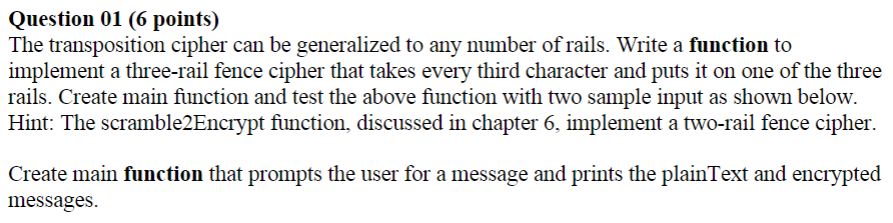 Solved Question 01 6 Points The Transposition Cipher Can