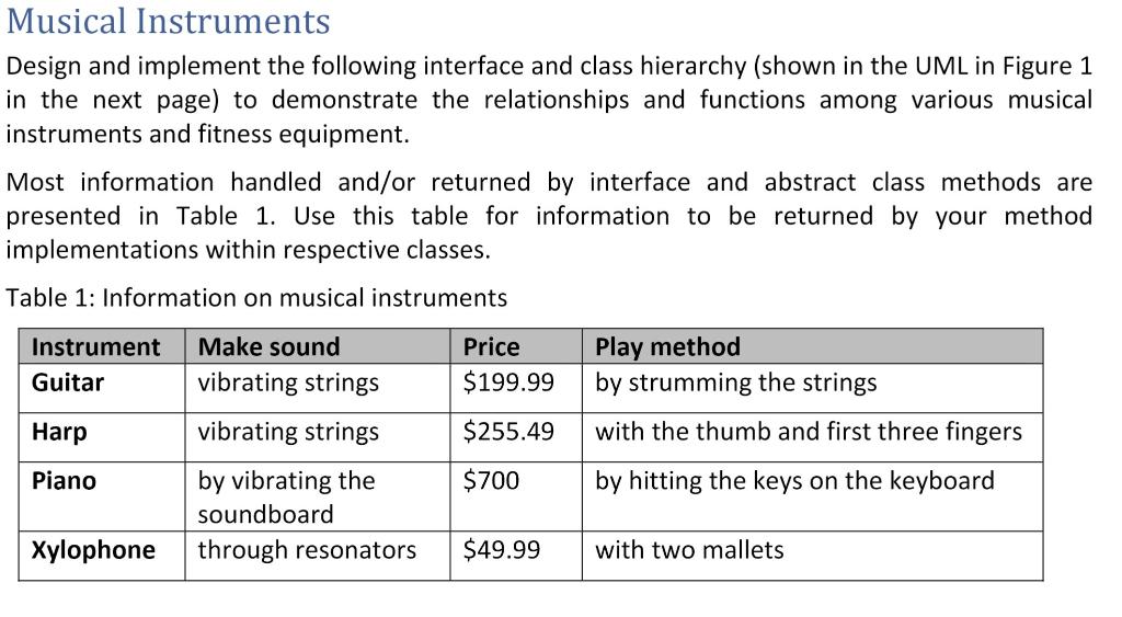 Musical Instruments Design and implement the | Chegg.com