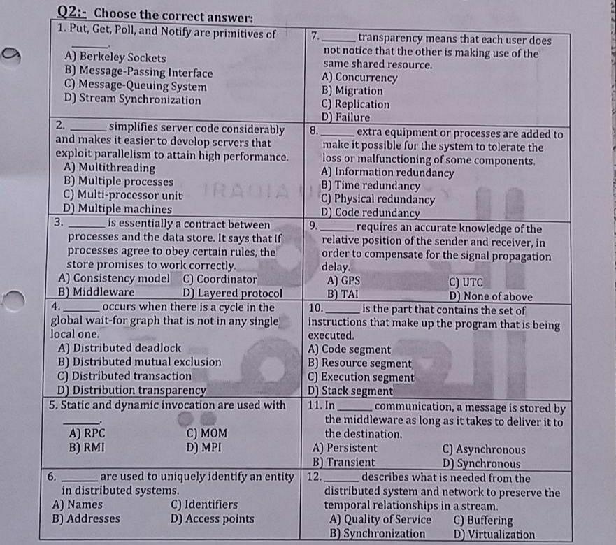 Solved C Multi-processor unit TRADIA Q2:- Choose the correct | Chegg.com