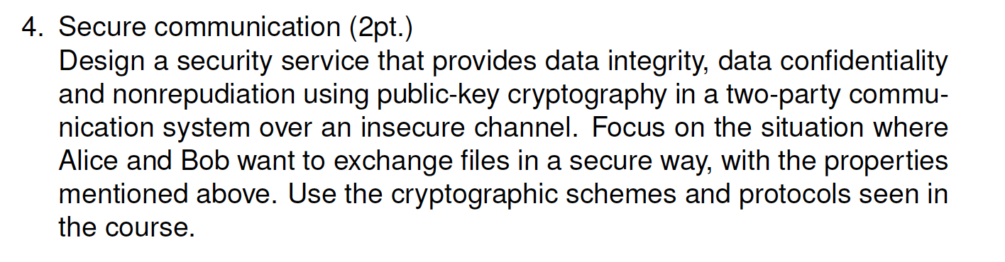 Solved Secure communication (2pt.)Design a security service | Chegg.com