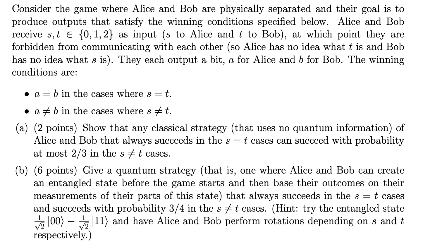 Solved Consider the game where Alice and Bob are physically | Chegg.com
