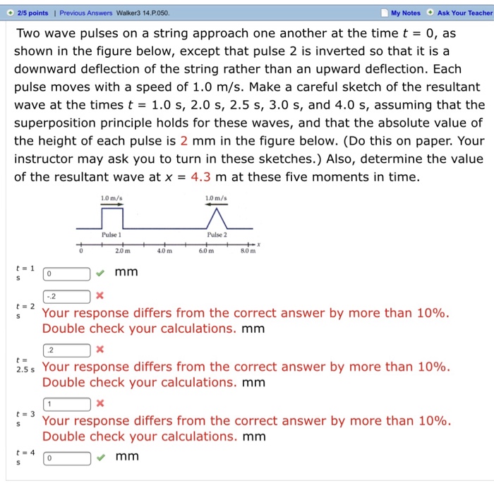 Solved Two wave pulses on a string approach one another at | Chegg.com