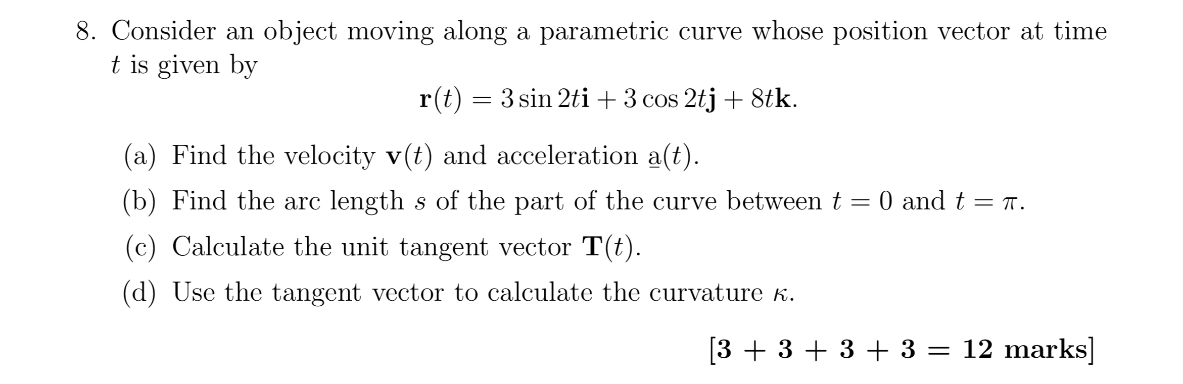 Solved 8. Consider an object moving along a parametric curve | Chegg.com