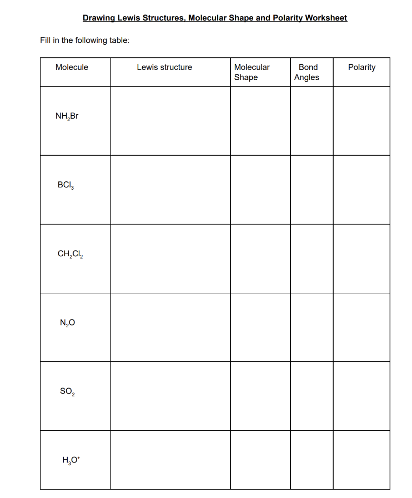 Solved Drawing Lewis Structures, Molecular Shape and | Chegg.com