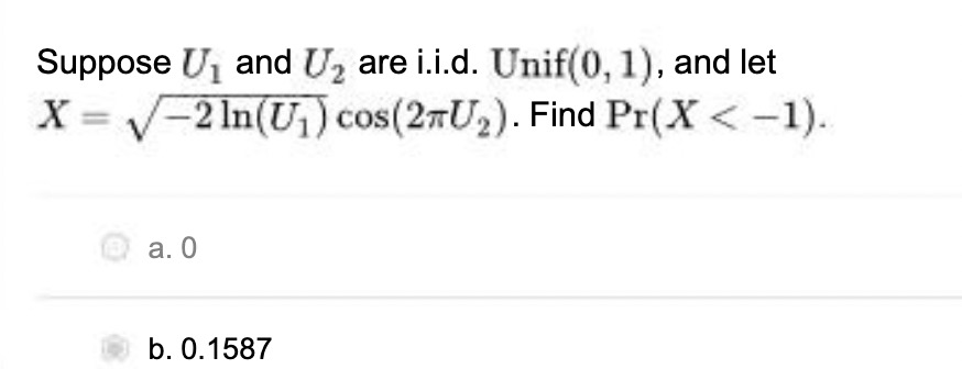 Solved Suppose U1 and U2 are i.i.d. Unif(0,1), and let | Chegg.com