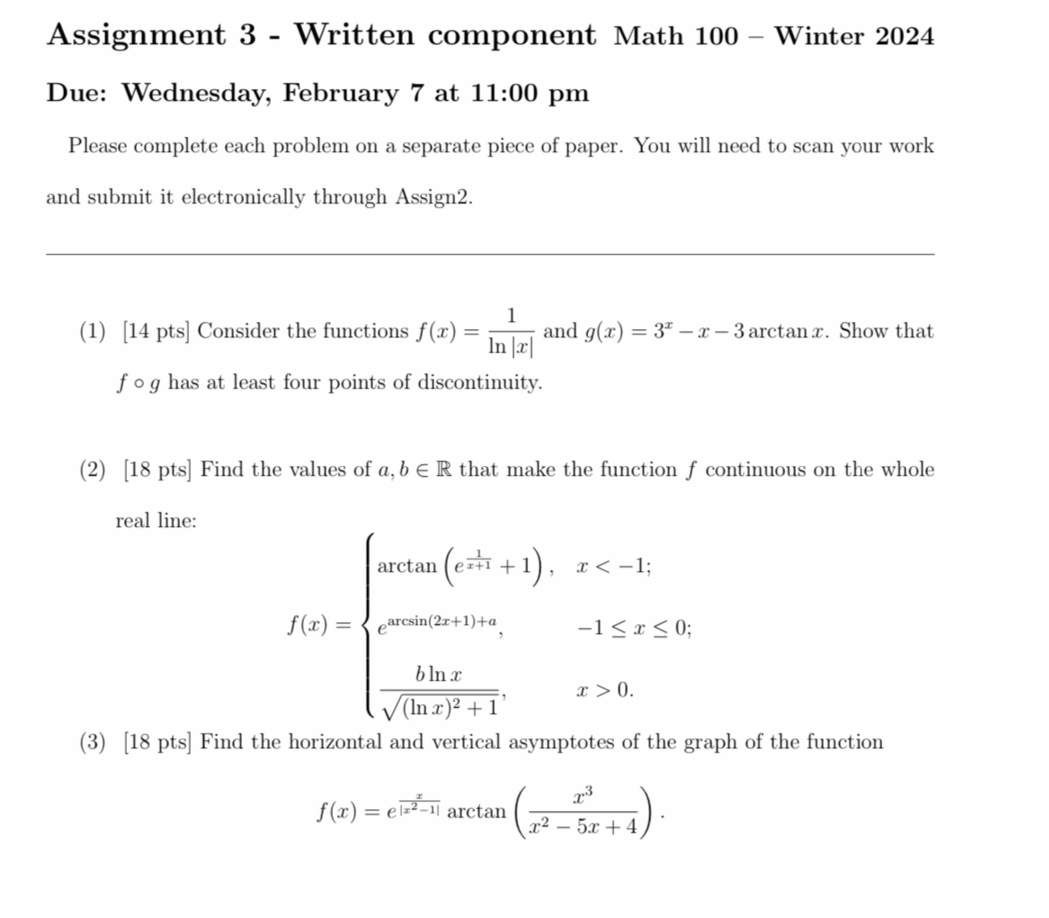 Solved \\n(1) Consider the functions f(x)=(1)/(ln|x|) and | Chegg.com