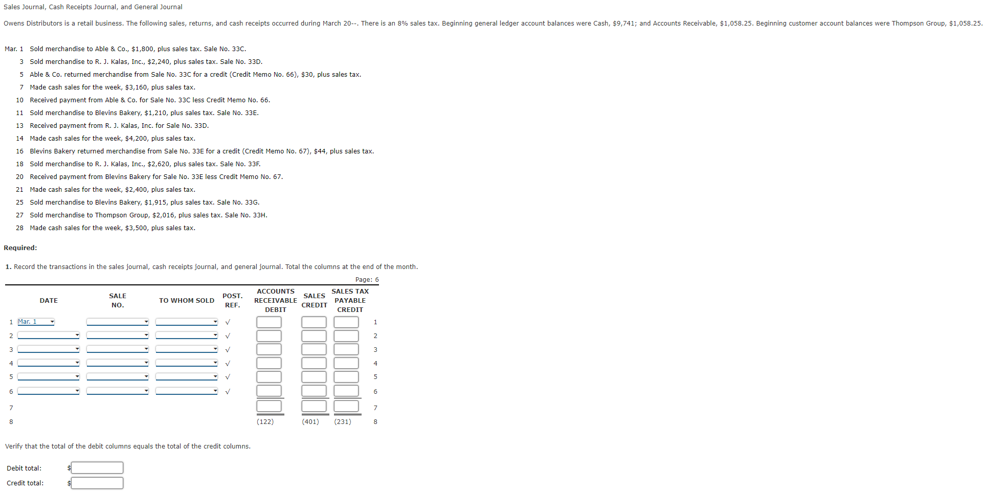 Mar. 1 Sold merchandise to Able \& Co., $1,800, plus | Chegg.com