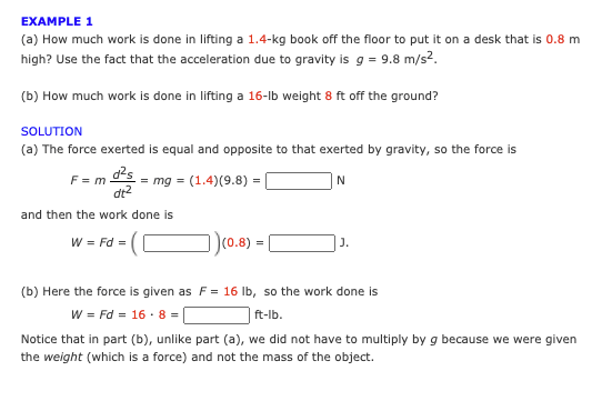 Solved EXAMPLE 1 (a) How much work is done in lifting a | Chegg.com