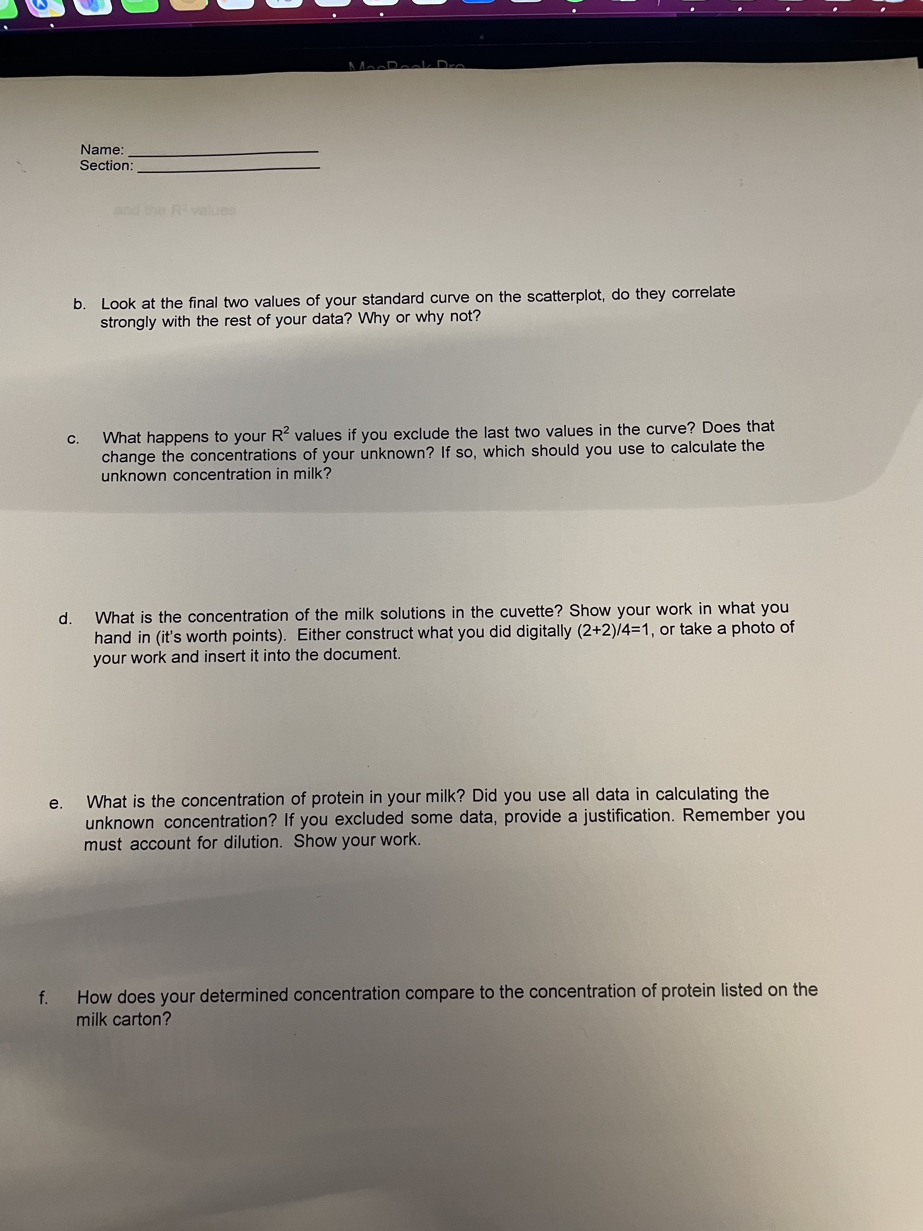 Solved Name: Section: b. Look at the final two values of | Chegg.com