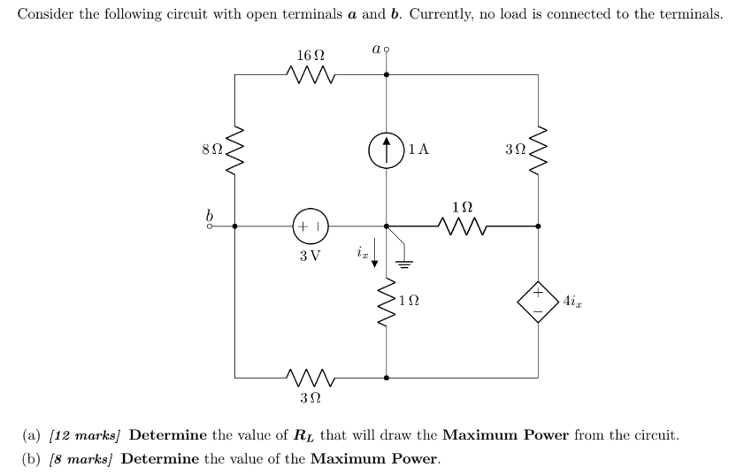 Solved Consider the following circuit with open terminals a | Chegg.com