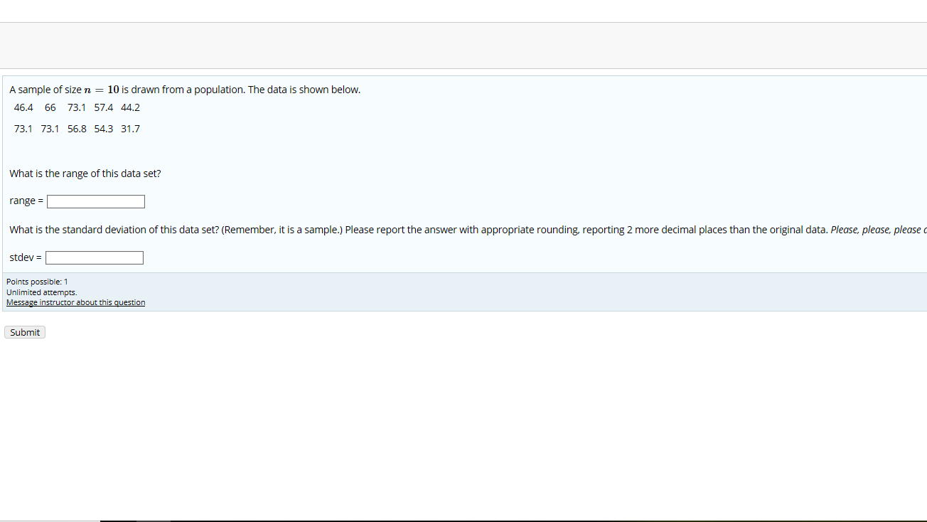 Solved Use Excel or StatDisk to find the requested measures | Chegg.com
