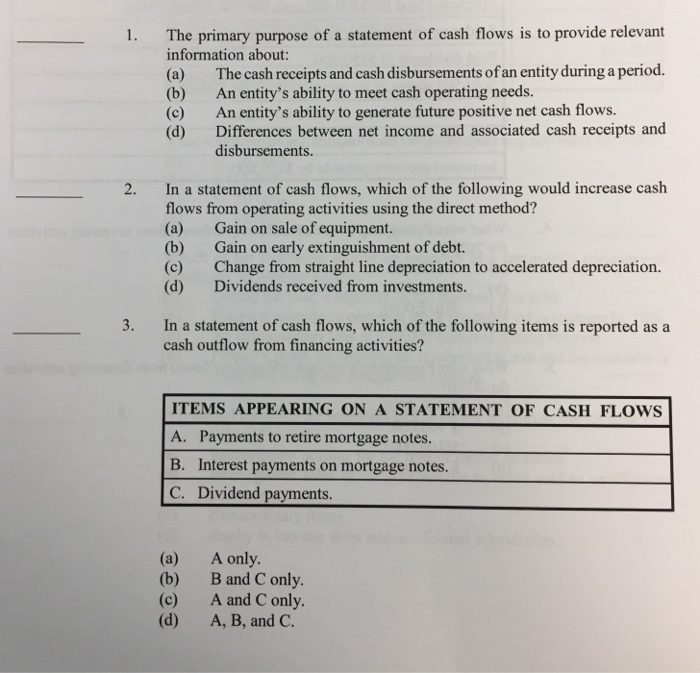 The Primary Purpose Of A Statement Of Cash Flows Is Chegg