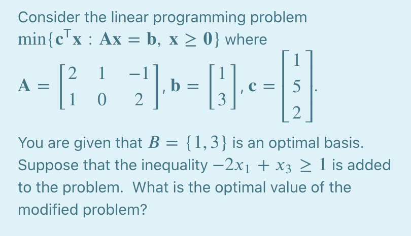 Solved Consider The Linear Programming Problem Min Ctx Ax 1555