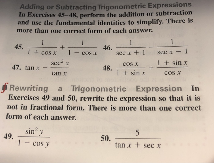 Solved Adding or Subtracting Trigonometric Expressions In | Chegg.com