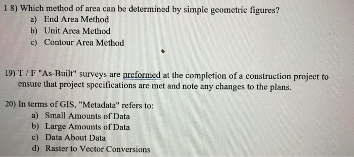 Solved 1 8) Which method of area can be determined by simple | Chegg.com