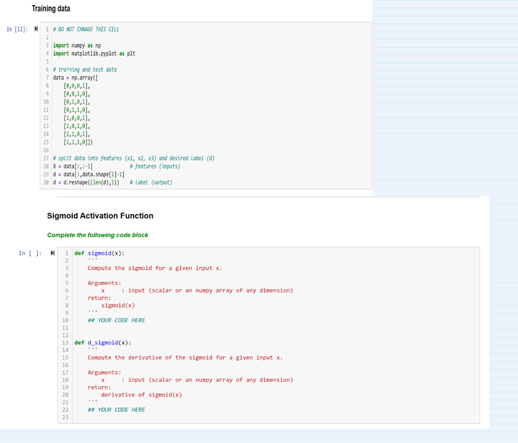Solved M 1 \# DO NOT CHNGGE THIS CELL Sigmoid Activation | Chegg.com