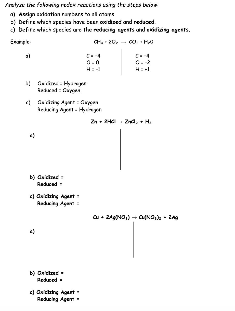 Solved Analyze the following redox reactions using the steps | Chegg.com