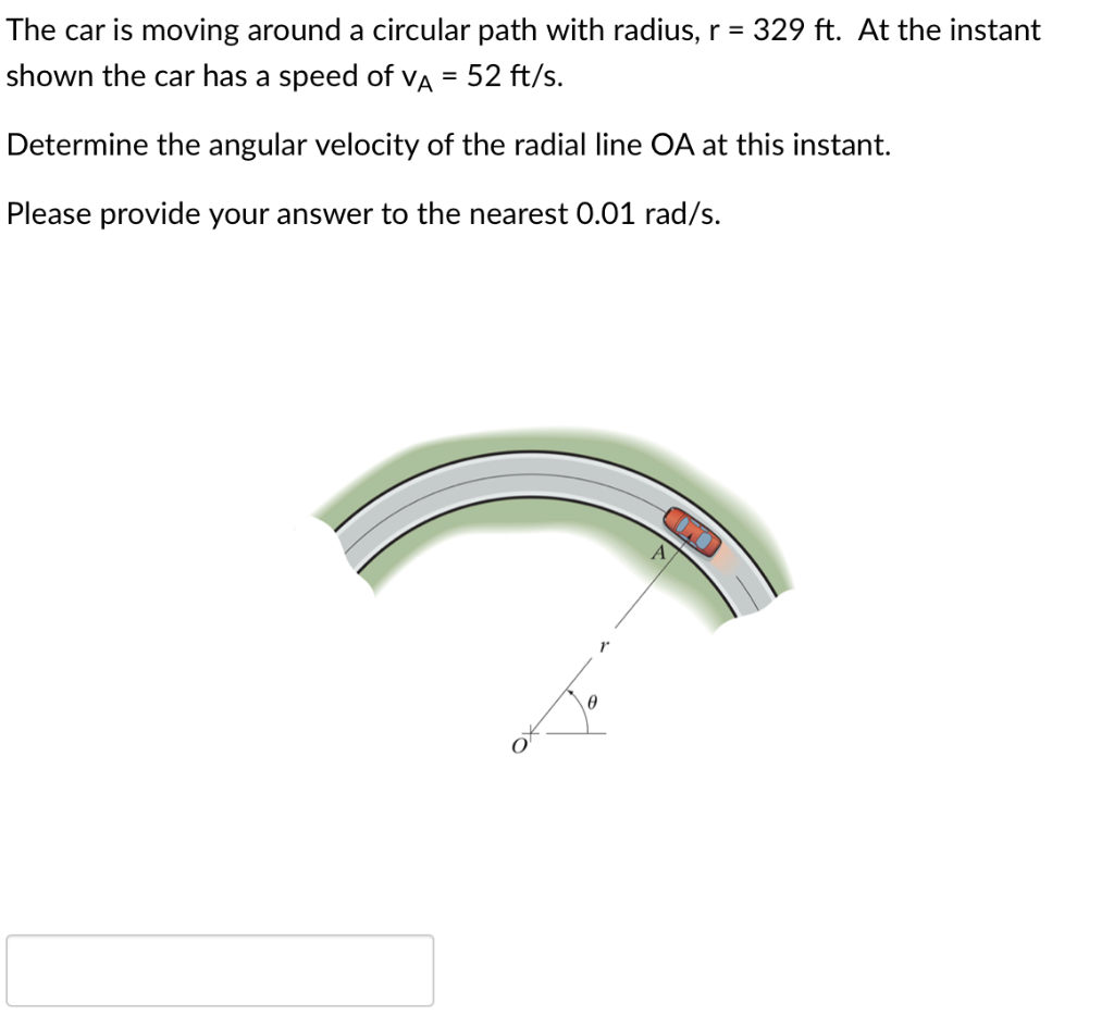 Solved The car is moving around a circular path with radius, | Chegg.com