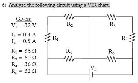 Solved 10) Analyze the circuit from problem #6 using a VIR | Chegg.com
