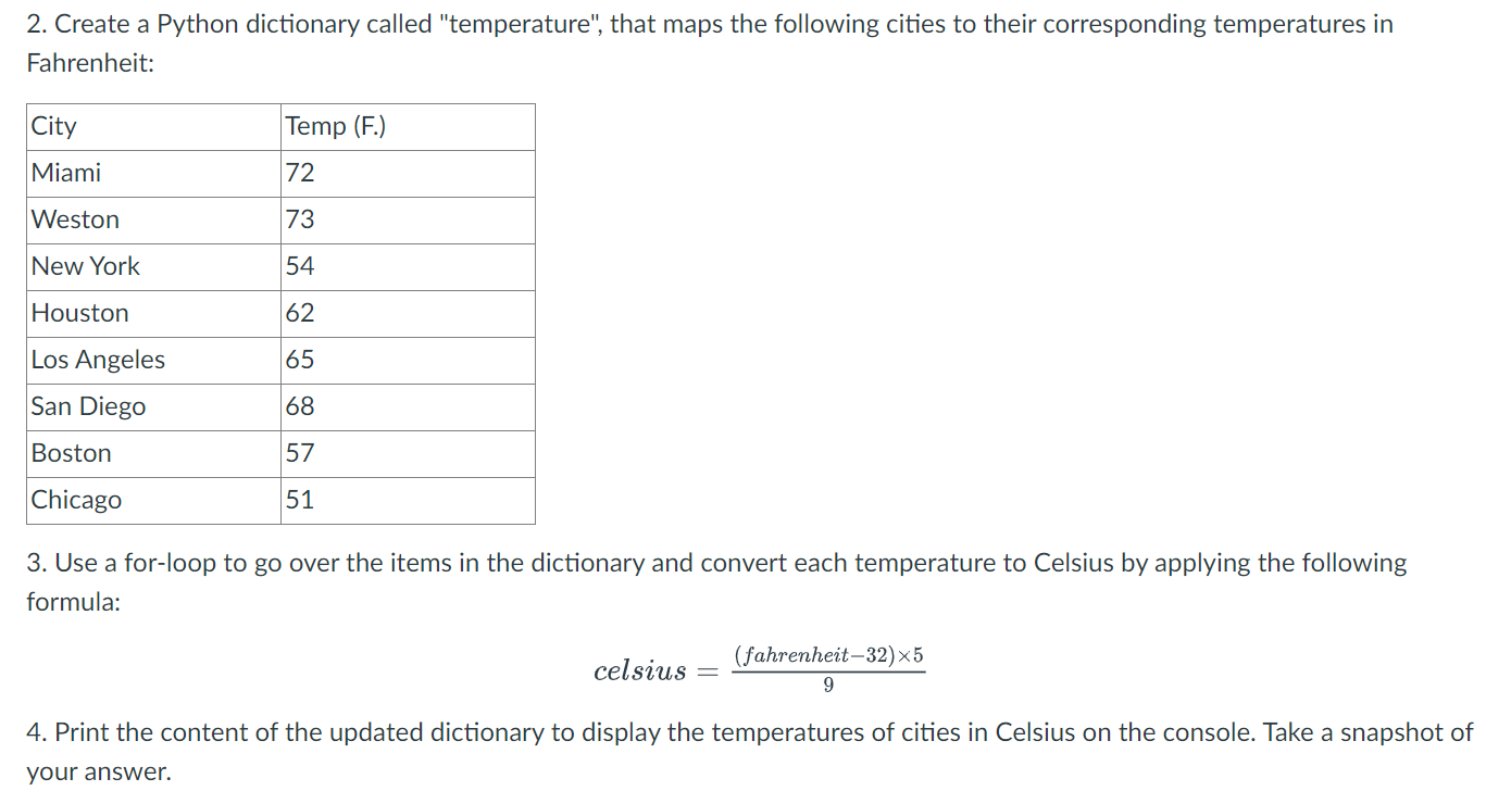 Solved Use a for-loop to go over the items in the dictionary | Chegg.com