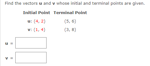 Solved Find the vectors u and v whose initial and terminal | Chegg.com