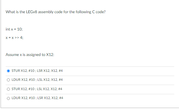 Solved What is the LEGV8 assembly code for the following C | Chegg.com