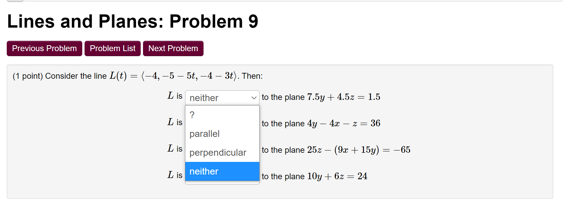 Solved Lines and Planes: Problem 9 Previous Problem Problem | Chegg.com