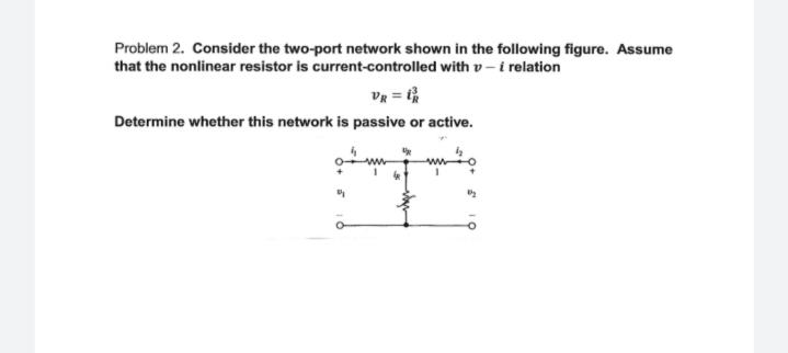 Solved Problem 2. Consider the two-port network shown in the | Chegg.com