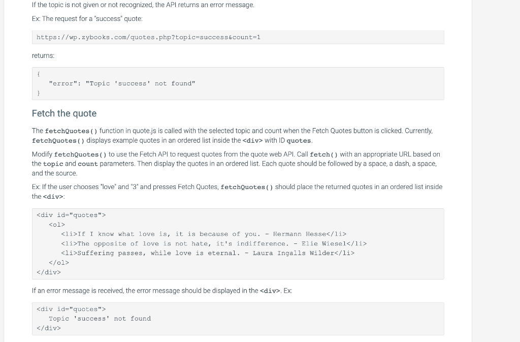 Solved 2.60 LAB: Quote web API (Fetch) In this lab, you will | Chegg.com