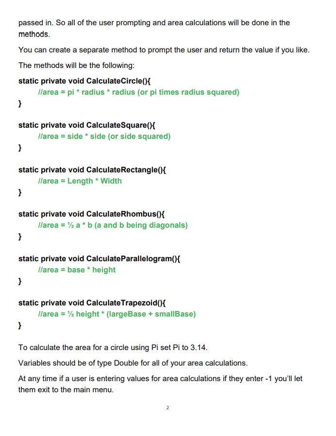 Solved CISS 233: Spring 2016 Project 02 Areas of Shapes, | Chegg.com