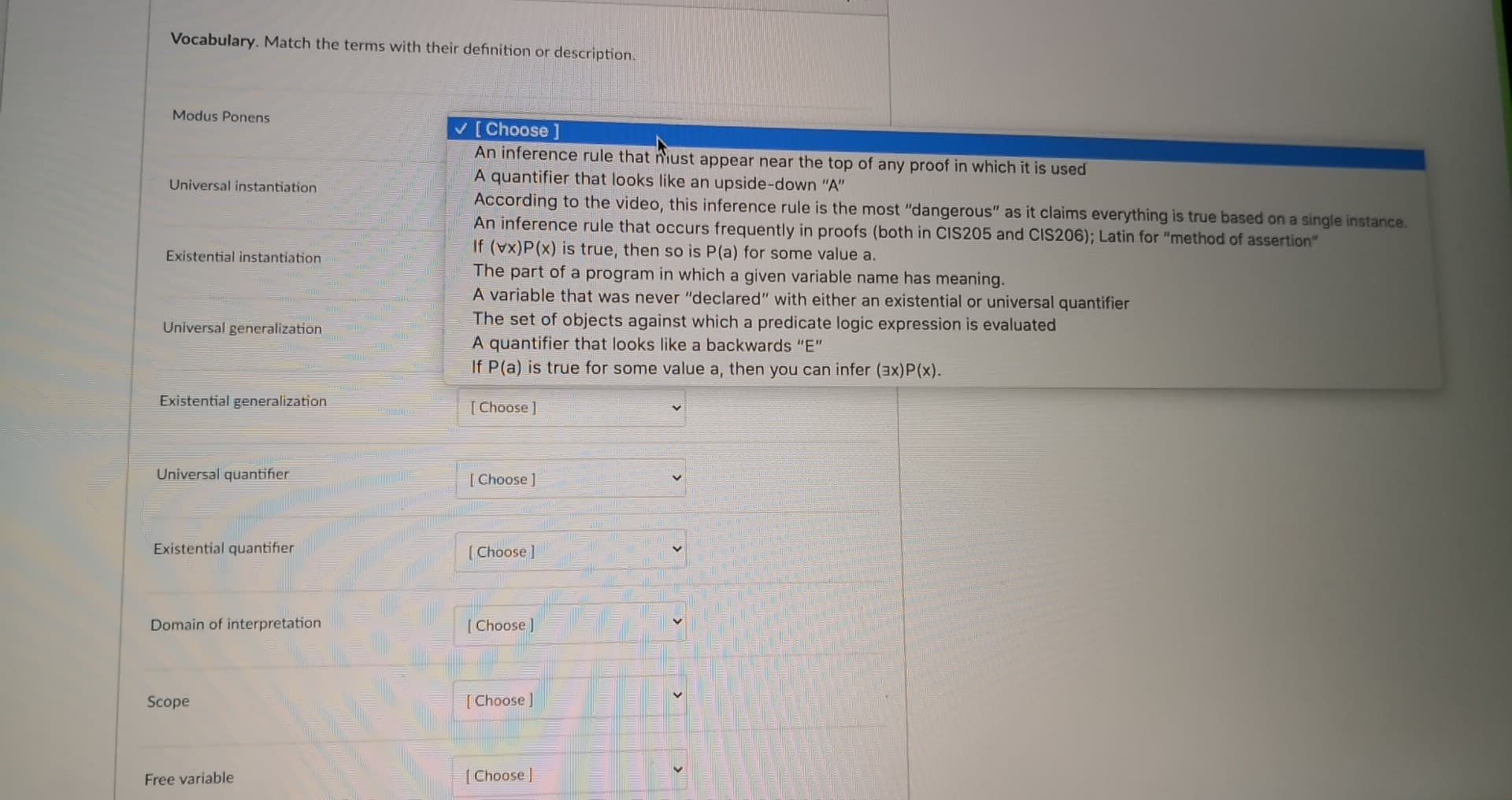 Solved Vocabulary. Match the terms with their definition or | Chegg.com
