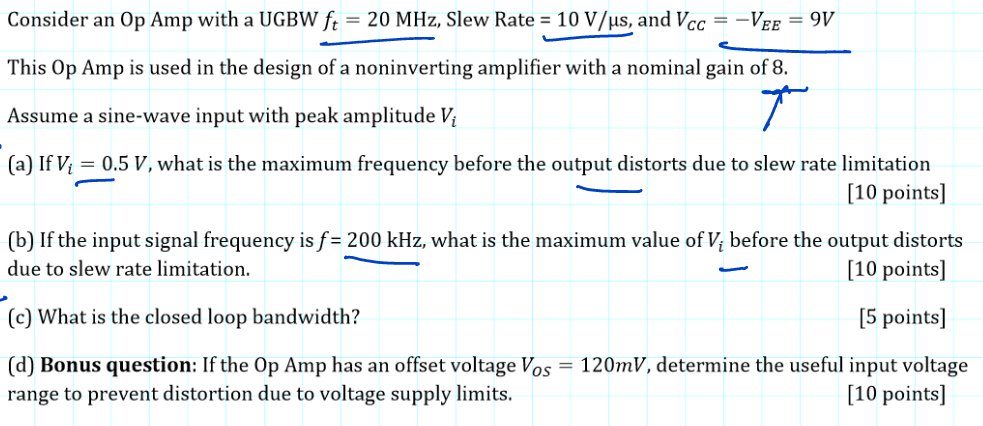 Solved Consider an Op Amp with a UGBW ft=20MHz, Slew Rate | Chegg.com