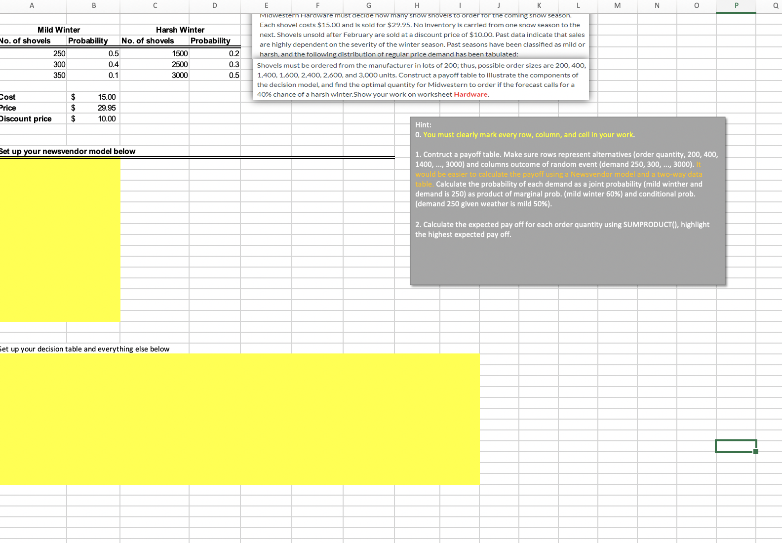 Solved Answer in the yellow cells | Chegg.com