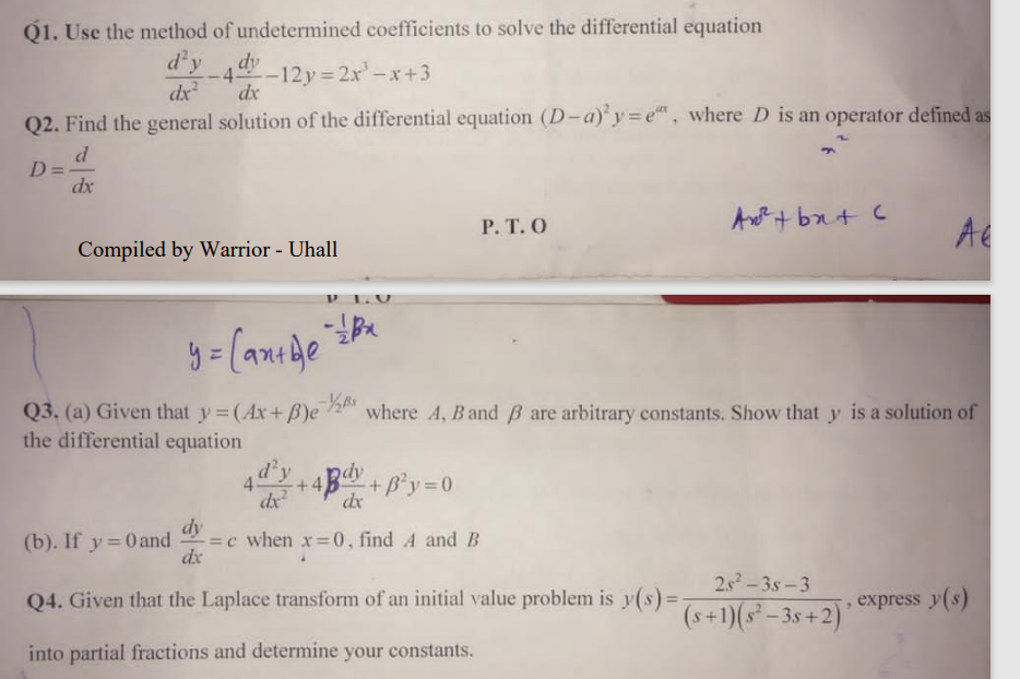 Solved Q1. Use the method of undetermined coefficients to | Chegg.com
