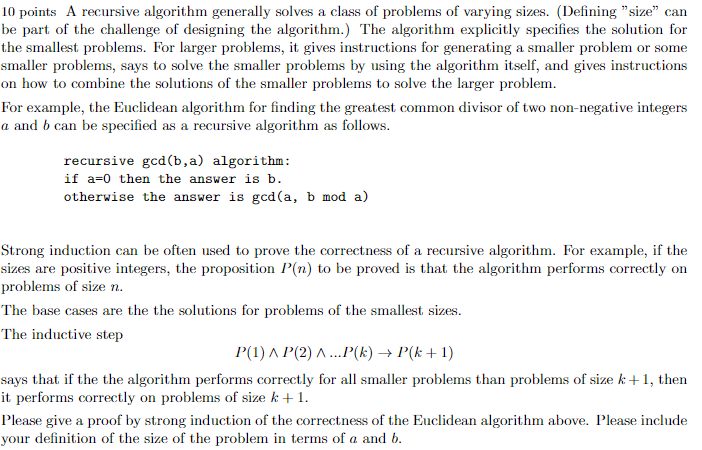 10 points A recursive algorithm generally solves a | Chegg.com