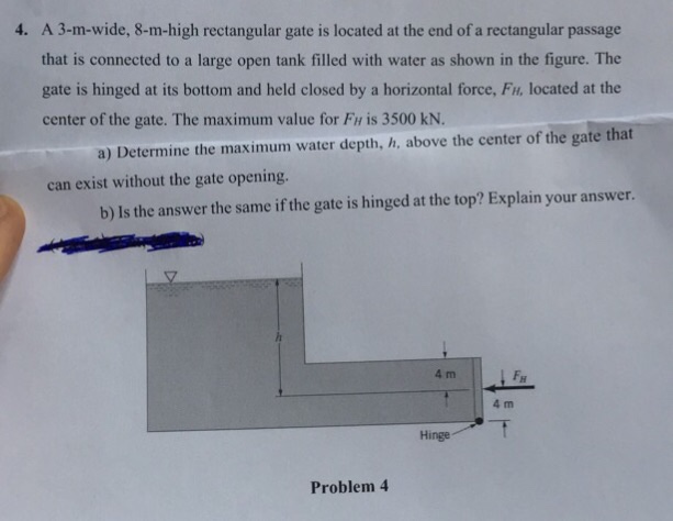 Solved A 3-m-wide, 8-m-high rectangular gate is located at | Chegg.com