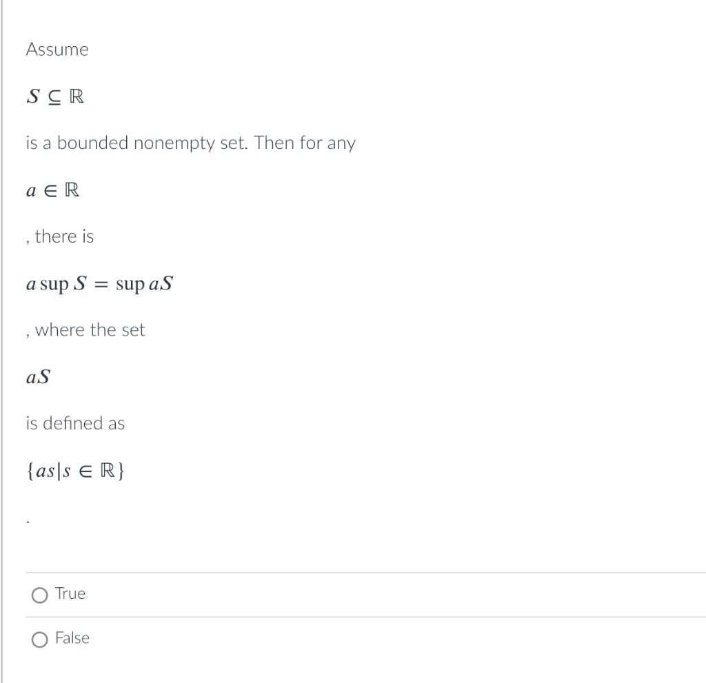 Solved Assume SCR is a bounded nonempty set. Then for any a | Chegg.com