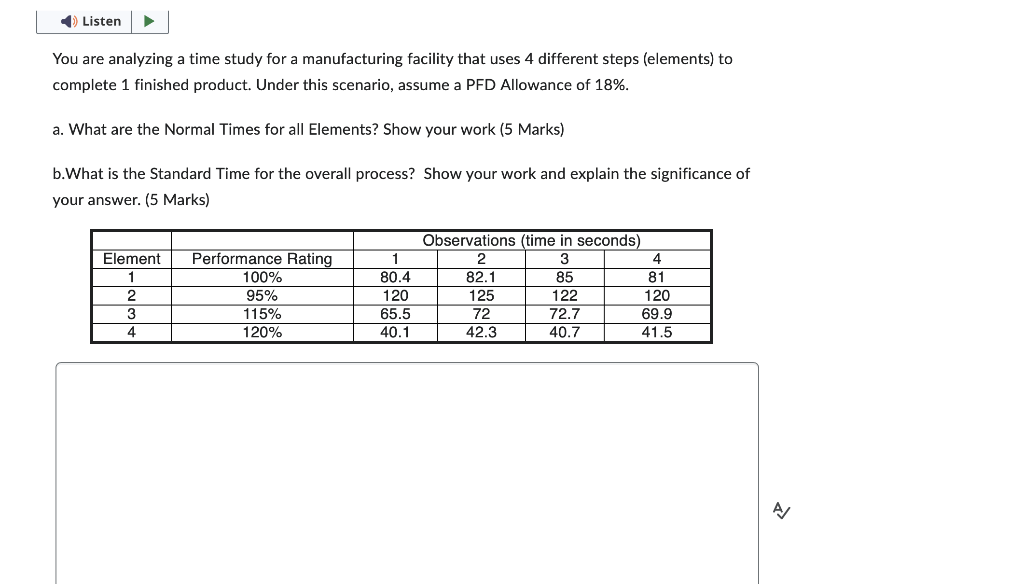 Solved You are analyzing a time study for a manufacturing | Chegg.com