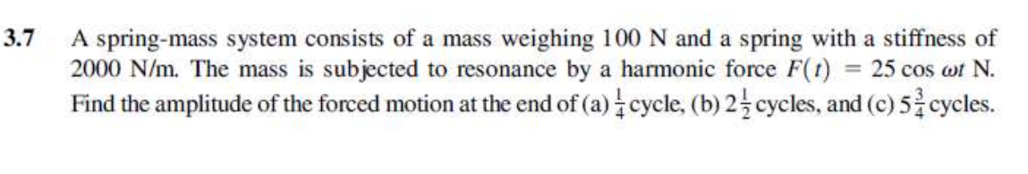 Solved 3 7 A Spring Mass System Consists Of A Mass Weighing